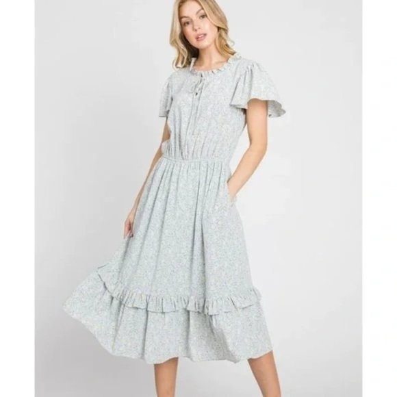 Calista | Dresses | Calista Womens Dress M Midi Ruffle Tiered Short ...